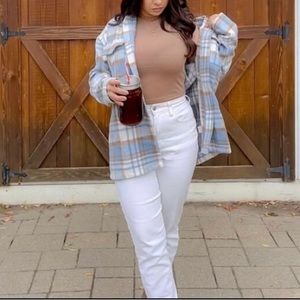 Jackets & Coats | Brand New Pastel Blue Flannel Shacket Overcoat Plaid ...